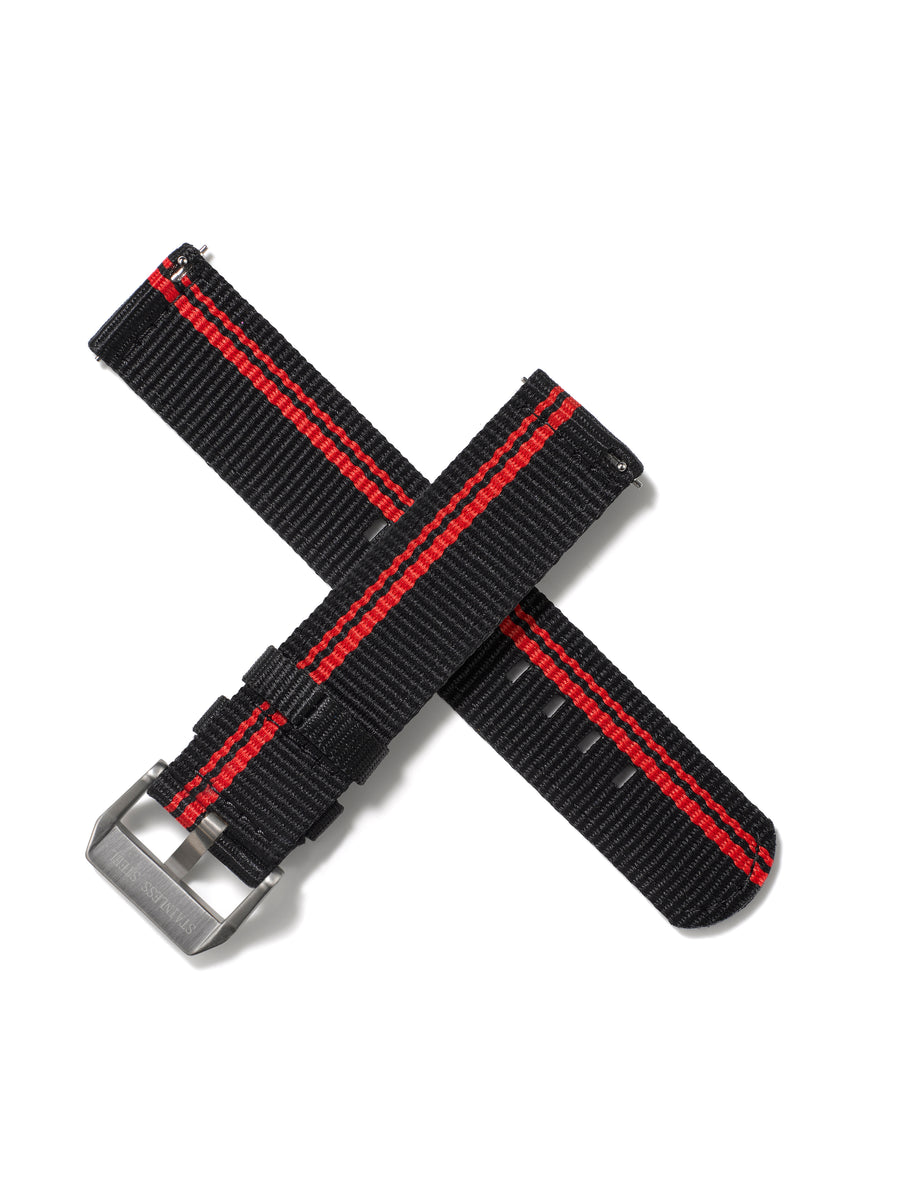 20mm Nylon Strap - Black with Red Racing Stripe – Bamford London